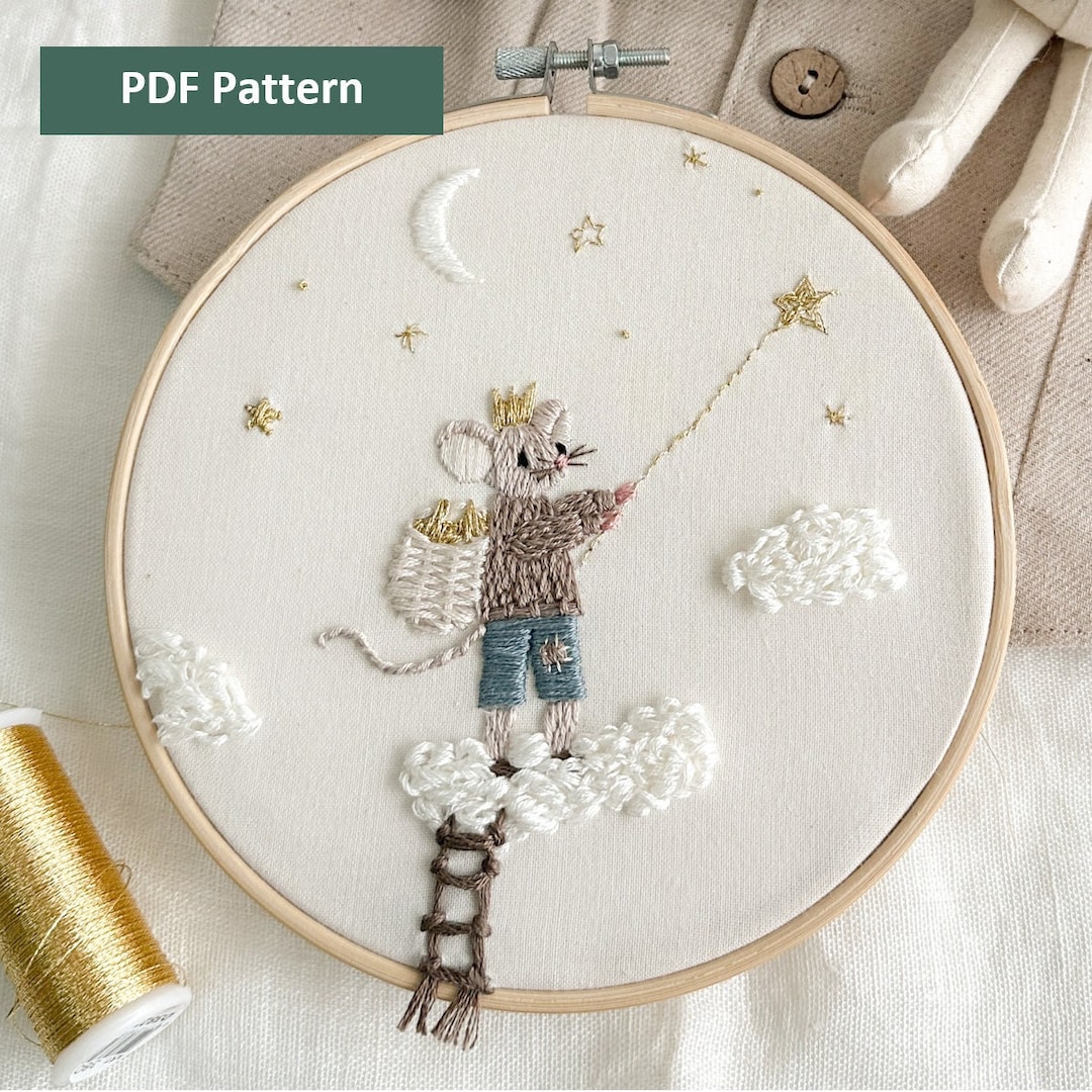 Little Mouse Embroidery Pattern PDF in the Clouds Nursery Room Décor ...