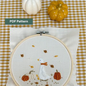 Goose Embroidery Pattern PDF Silly Goose in Pumpkin Patch Beginner Hand ...