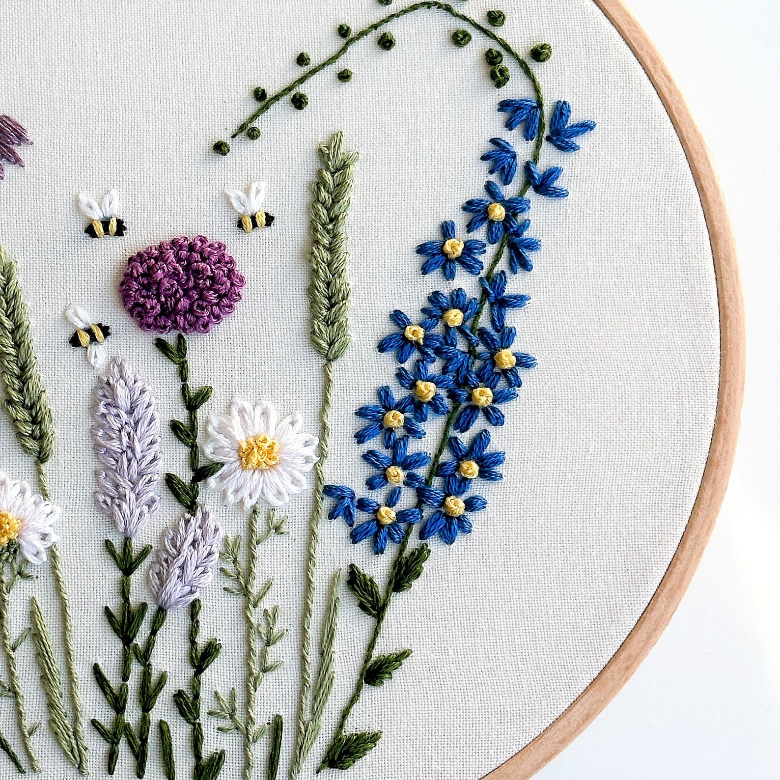 Wildflowers Meadow Embroidery Pattern, Flowers and Herbs Heart Hand ...