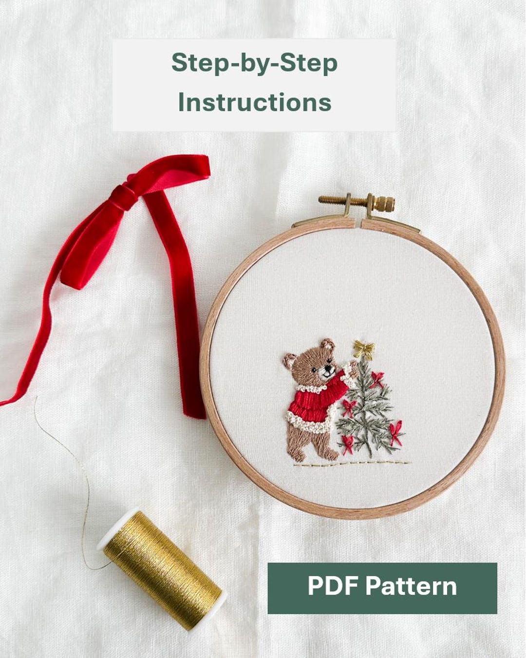 Christmas Teddy Bear Embroidery Pattern PDF With Step-by-step ...