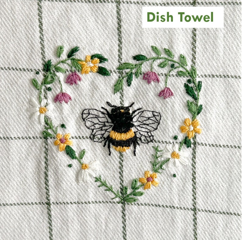 Bee Embroidery Pattern Beginner PDF Queen Bee in Heart Bloom ...