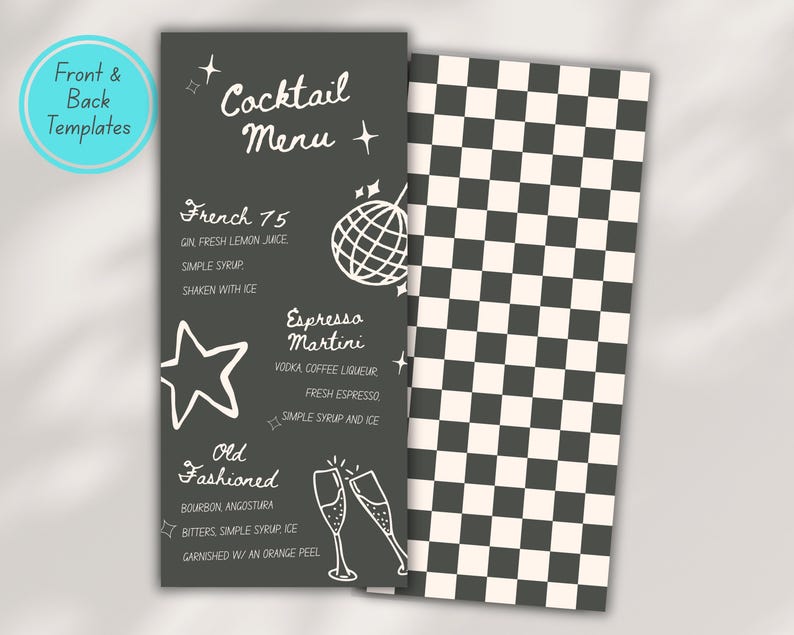 DIY Cocktail Menu Template for Wedding & NYE Party | Printable New ...