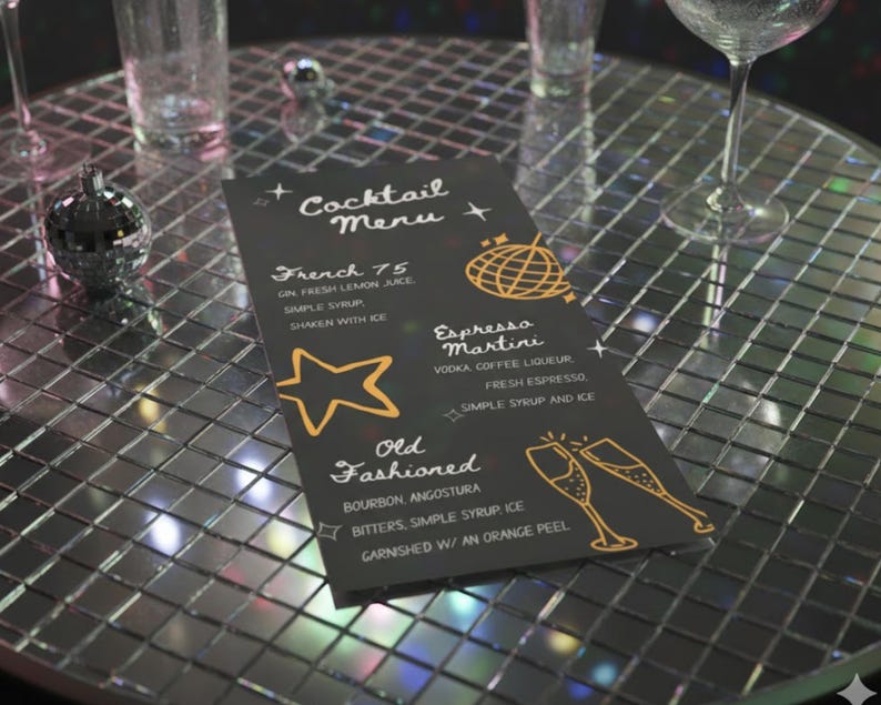 DIY Cocktail Menu Template for Wedding & NYE Party | Printable New ...