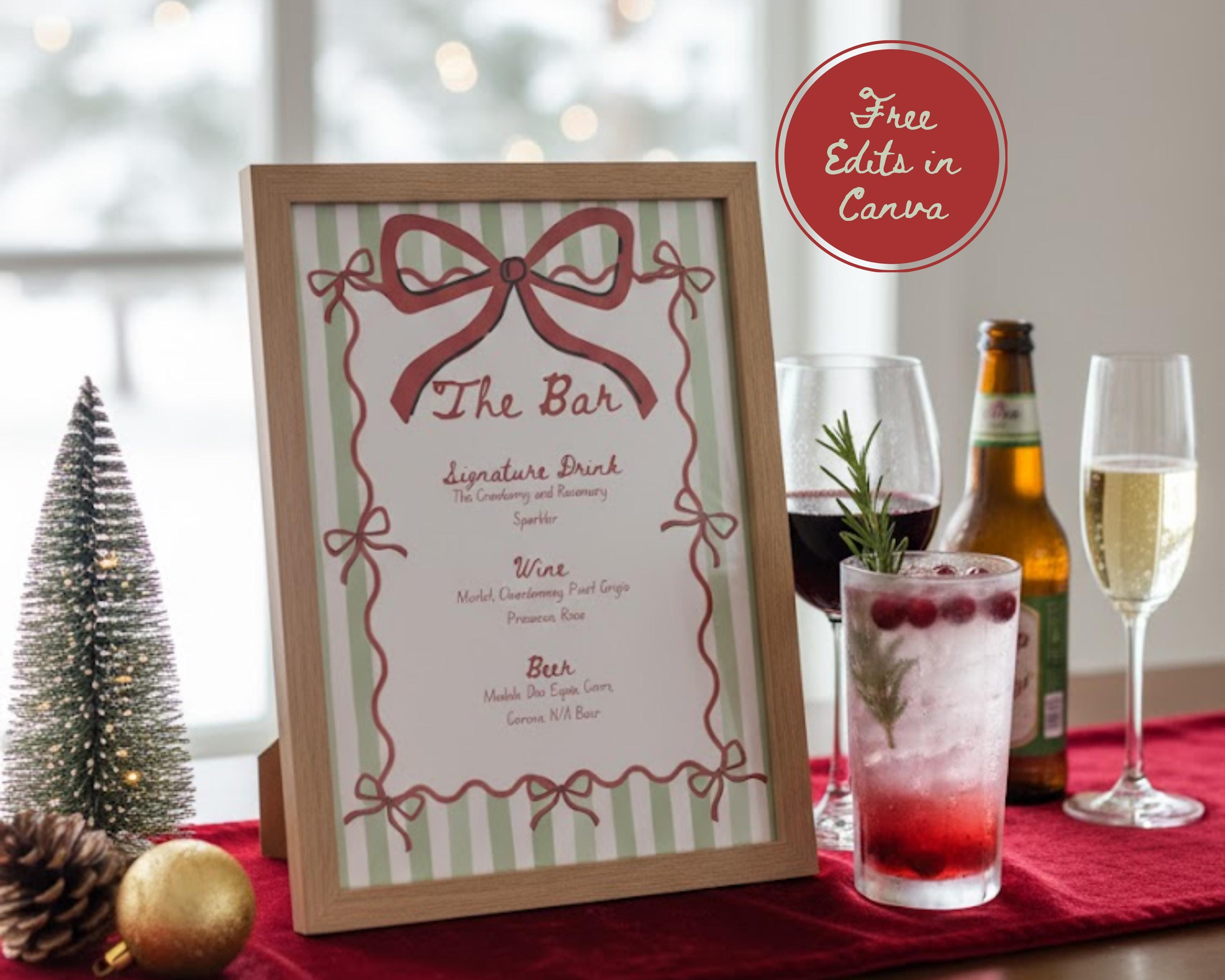 Christmas Bar Menu Template, Holiday Bar Sign, Christmas Party Drinks ...