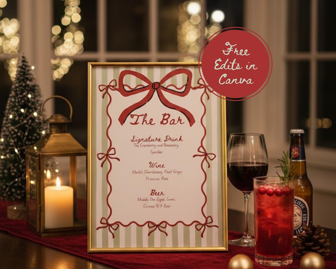 Christmas Bar Menu Template, Holiday Bar Sign, Christmas Party Drinks ...