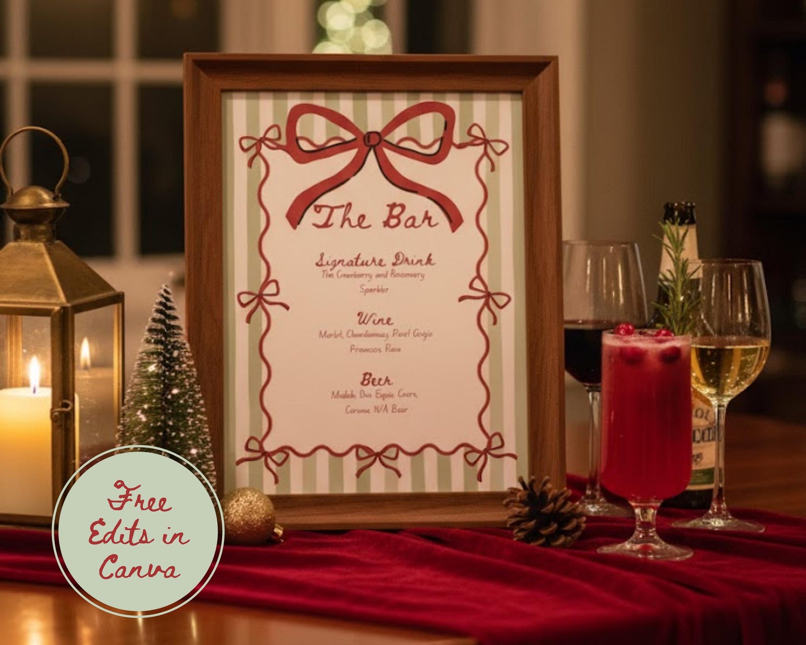 Christmas Bar Menu Template, Holiday Bar Sign, Christmas Party Drinks ...