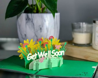 Get Well Soon Pop-up Card With Sunflower 5''1/2 by 6'' - Etsy