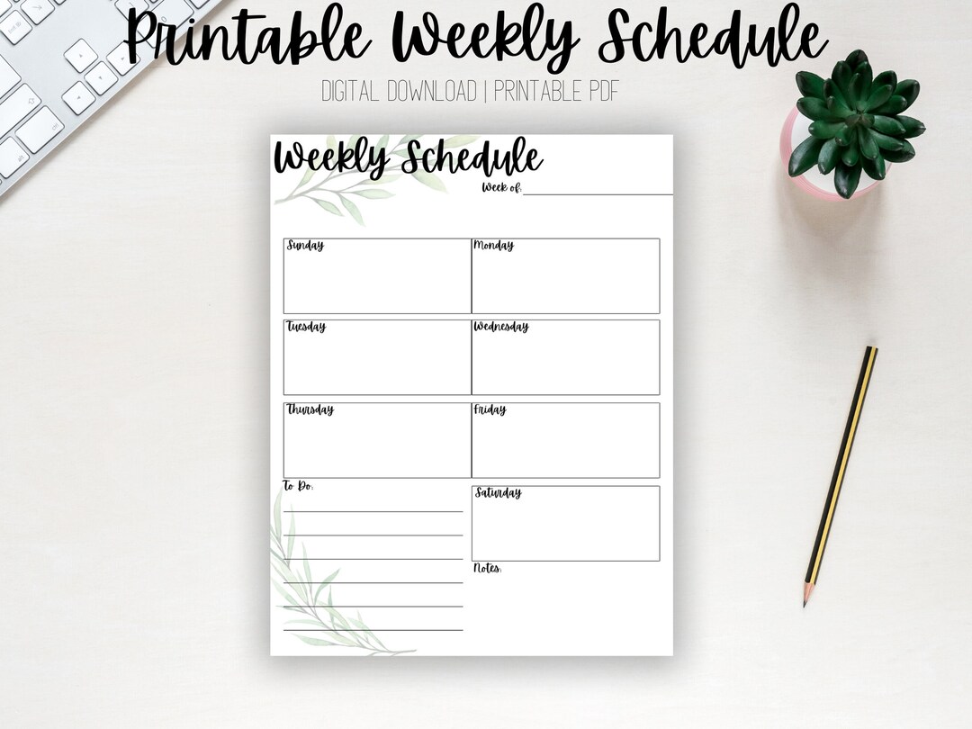 PRINTABLE Weekly Schedule | Simple Design | Digital Download | Size 8.5 ...