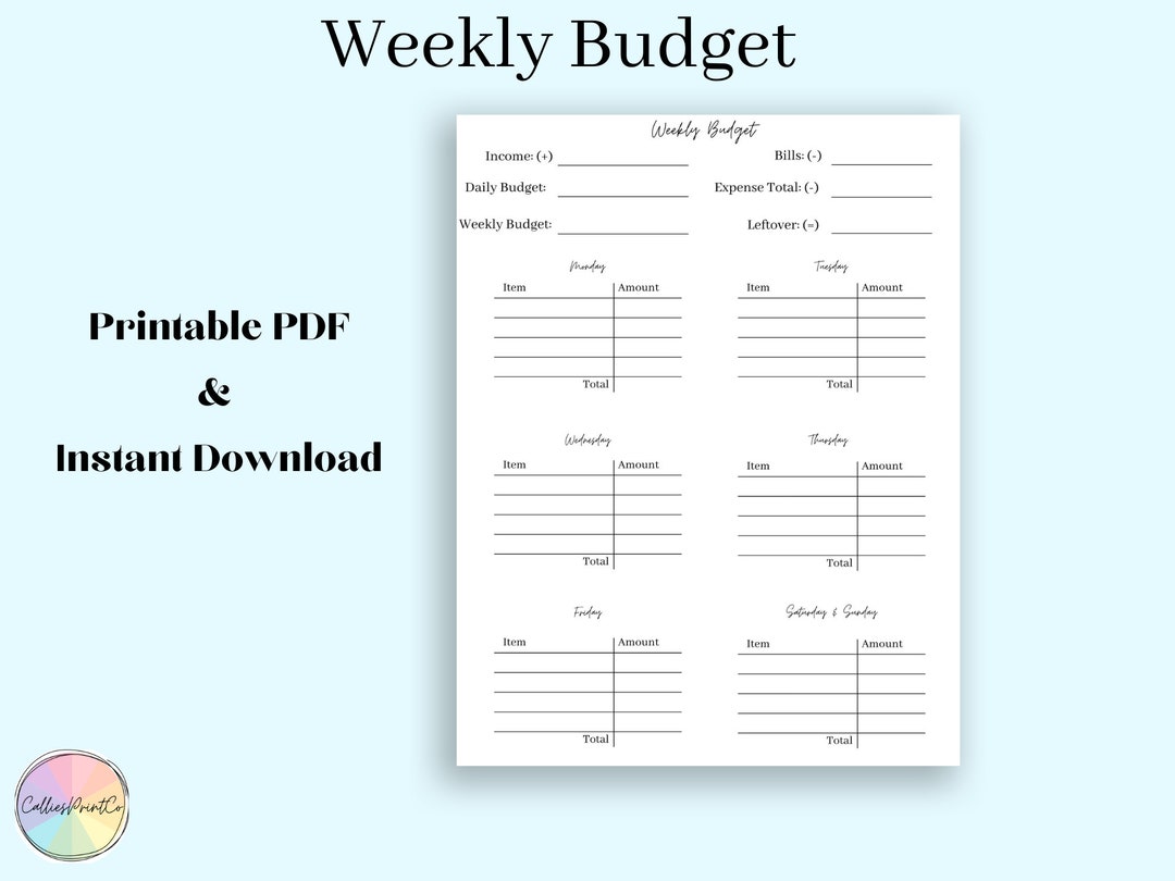 Financial Planner| Weekly Budget Planner| Simple Budget Calendar - Etsy