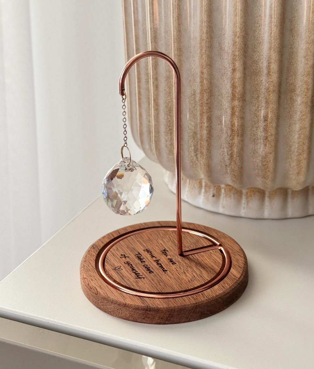 Tabletop Crystal Suncatcher: Rainbow Maker With Engraved Wood Base ...
