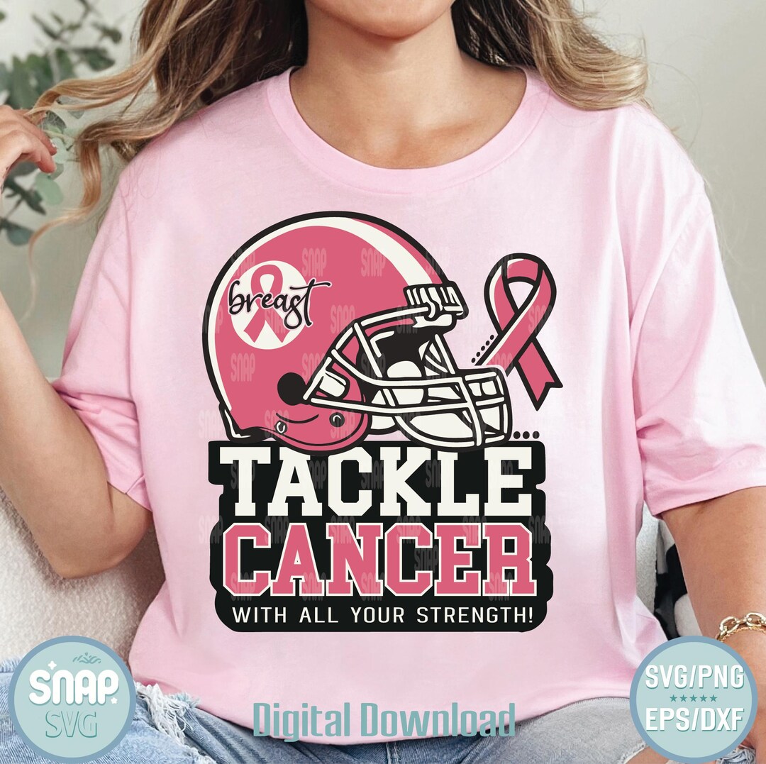 Breast Cancer Awareness Football Ribbon SVG PNG: Tackle Cancer (digital ...