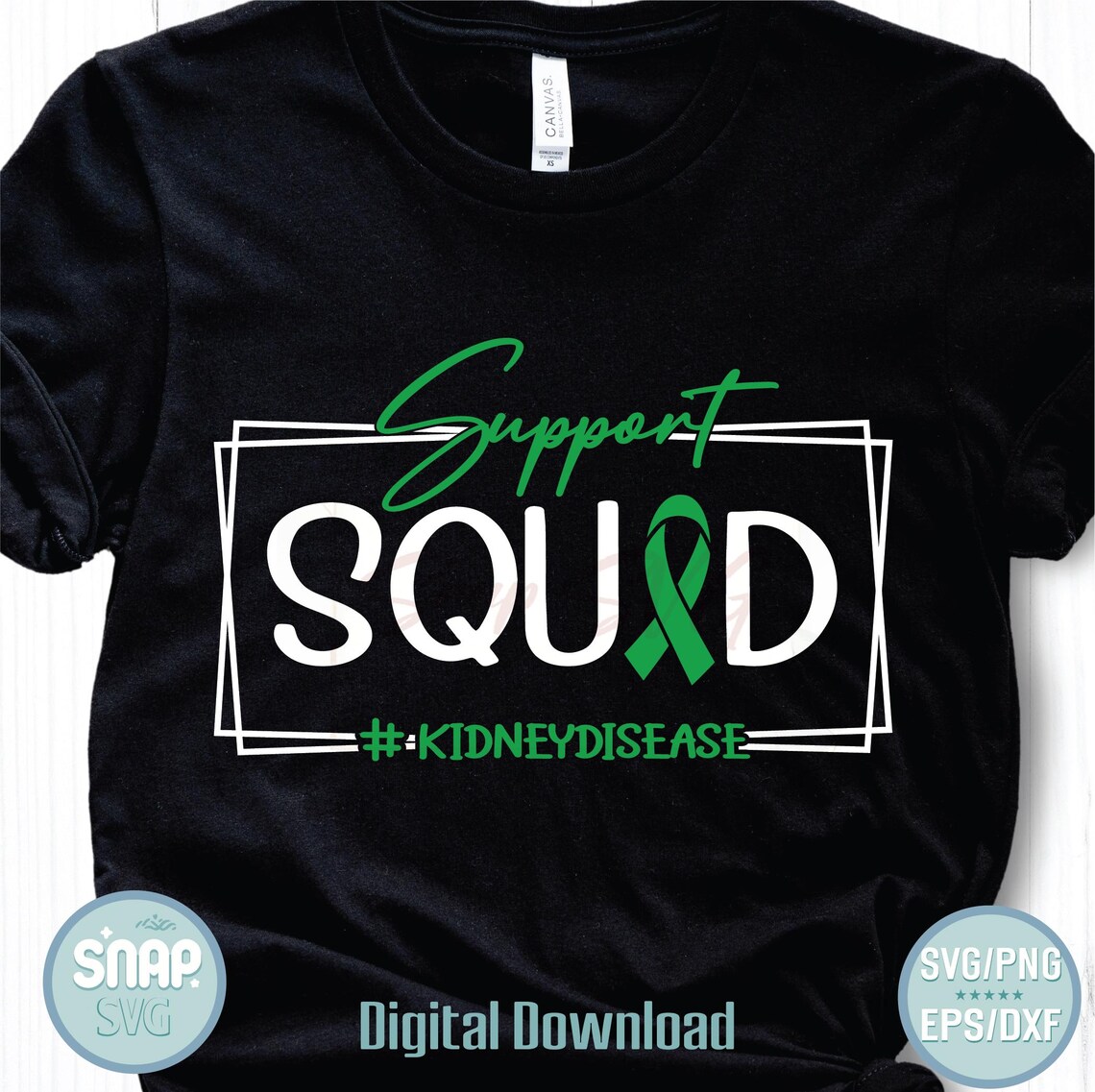 Kidney Disease Support Squad SVG: Green Ribbon Awareness (digital ...