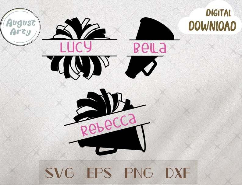 Cheer Megaphone Pom Pom Bundle Svg,cheerleader Svg,split Name Frame Svg Cut File,cricut File Svg ...