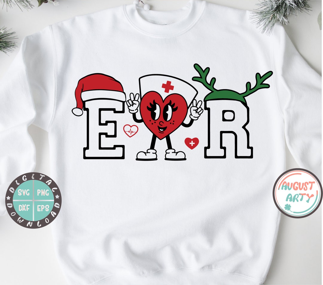 Christmas ER Nurse SVG: Cartoon Heart, Lights, Crew Design (digital ...