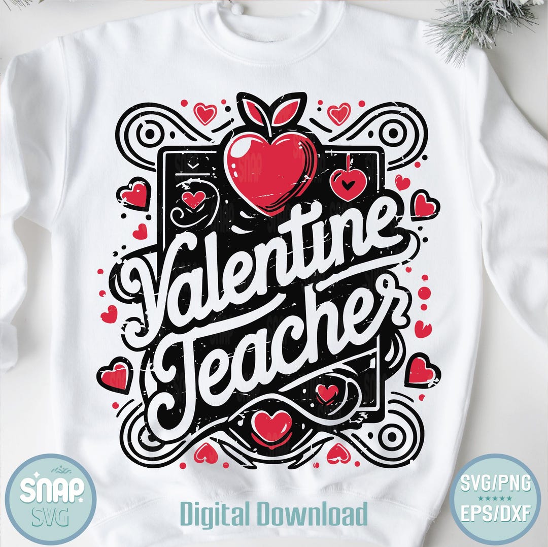 Valentine Teacher SVG PNG | Retro Heart Apple Teacher Shirt Png | Heart ...