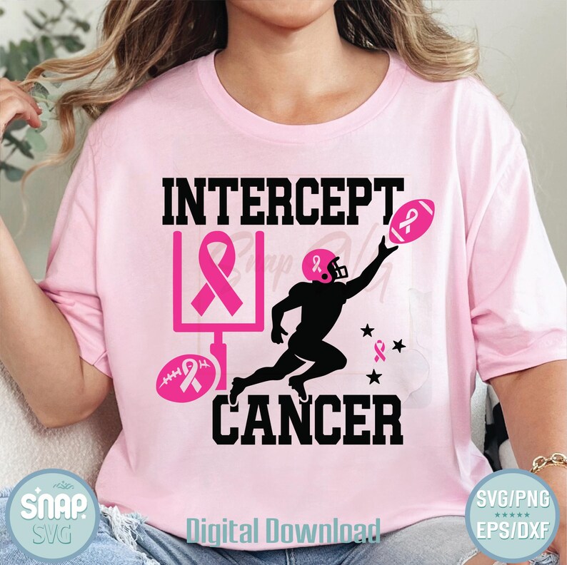 Intercept Cancer Football Shirt SVG, Breast Cancer Awareness Football ...