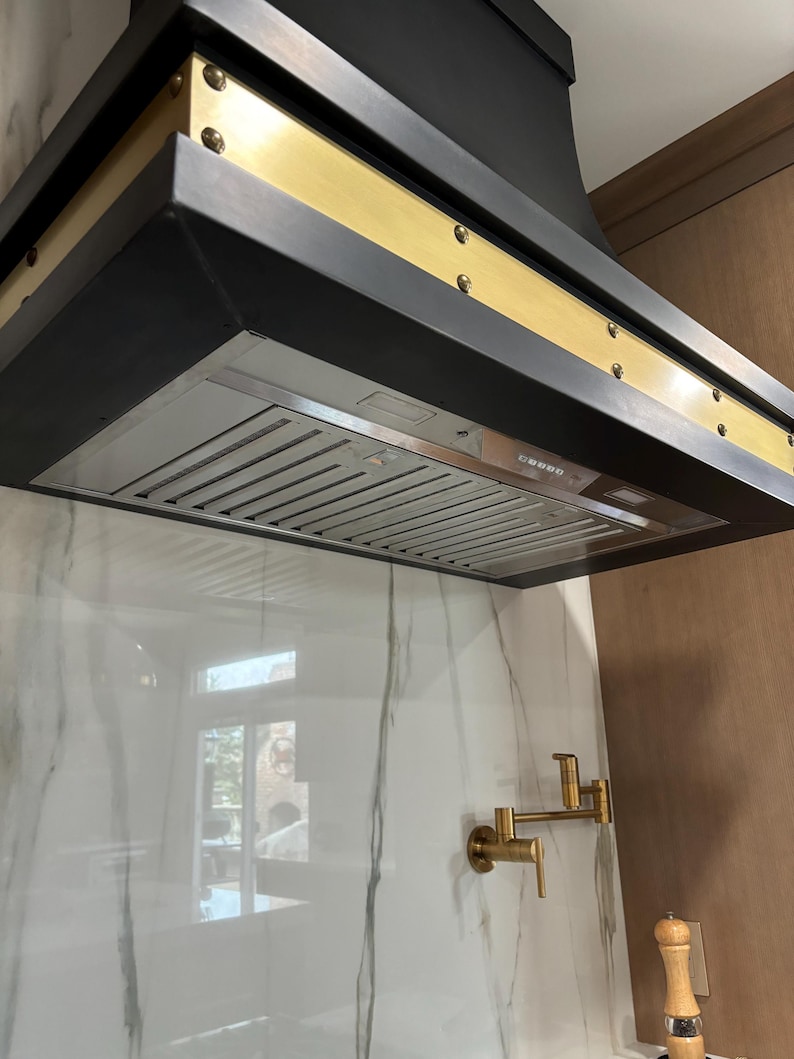 Custom Artisan Zinc Range Hoods - Double Sweep - Casing and Strap ...