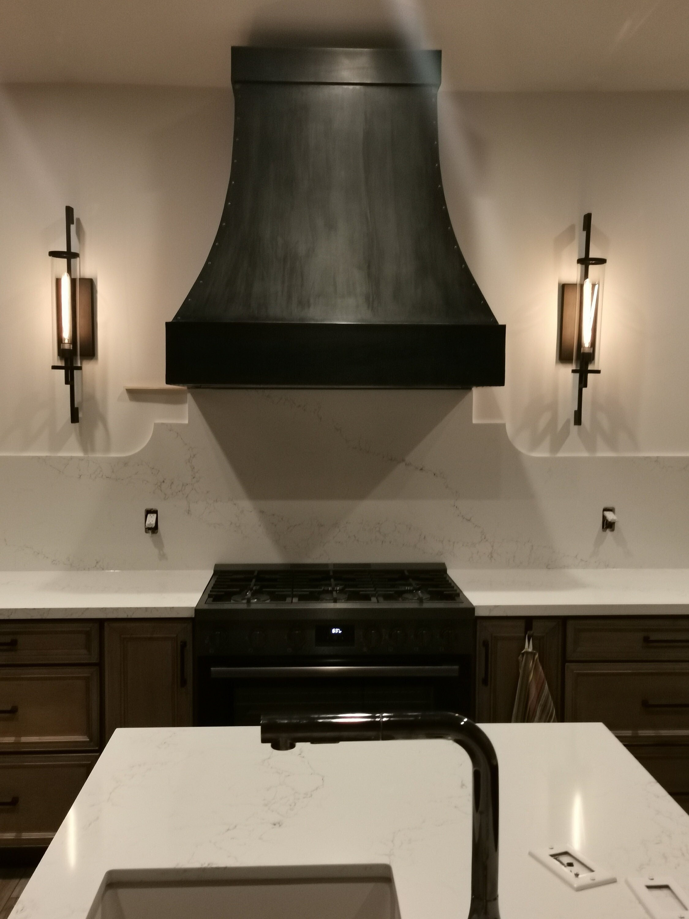 Custom Artisan Zinc Range Hoods - Double Sweep - Casing and Strap ...