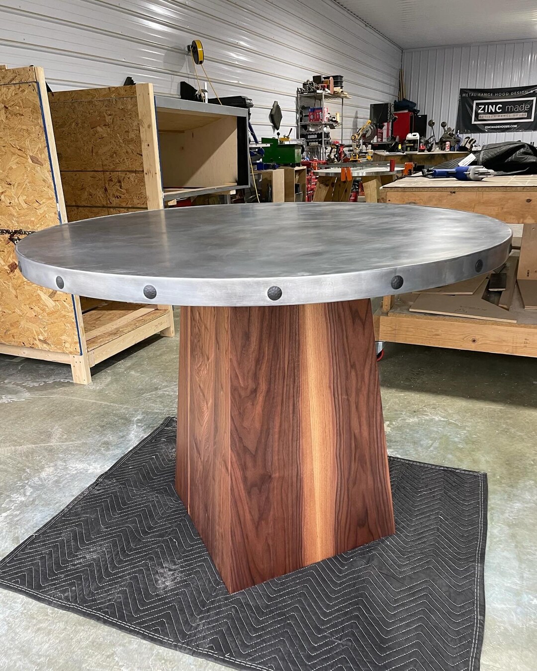 Custom Copper and Zinc Circle Tables Walnut Pyramid Base - Etsy