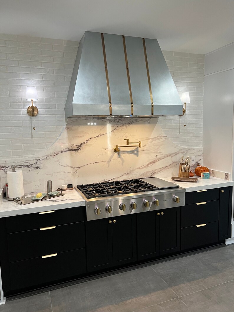 Custom Artisan Zinc Range Hoods - MODERN ANGLE Antique Brass - Etsy