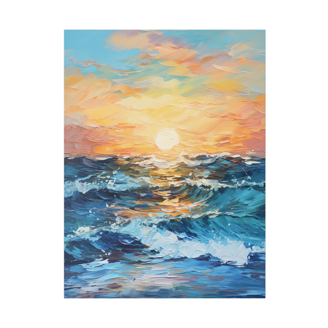 Ocean Sunset | Impasto Style Canvas Print | Abstract Seascape Painting ...