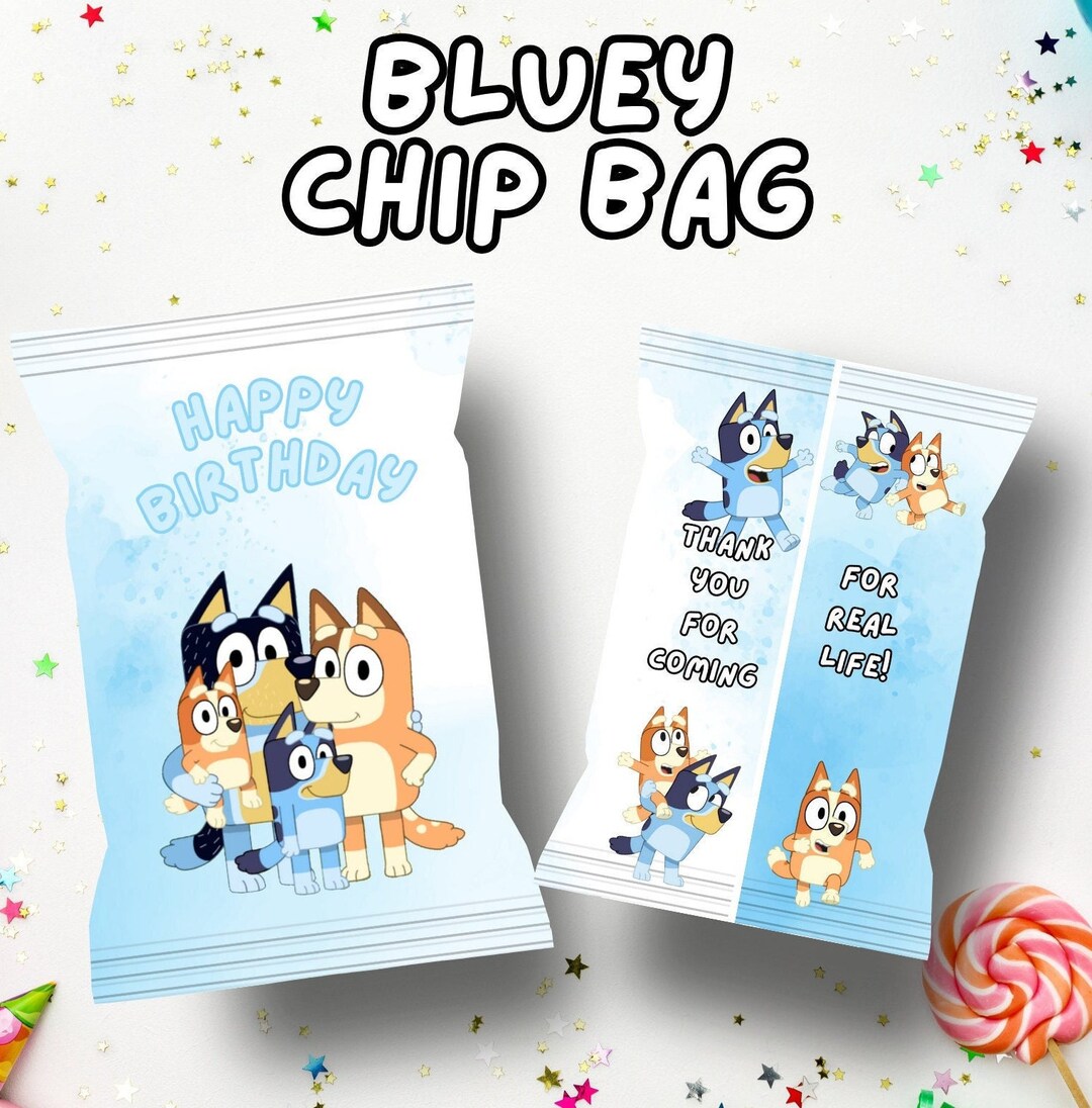 Digital Bluey Chip Bag, Blue Birthday Chip Bag, Bingo and Bluey ...
