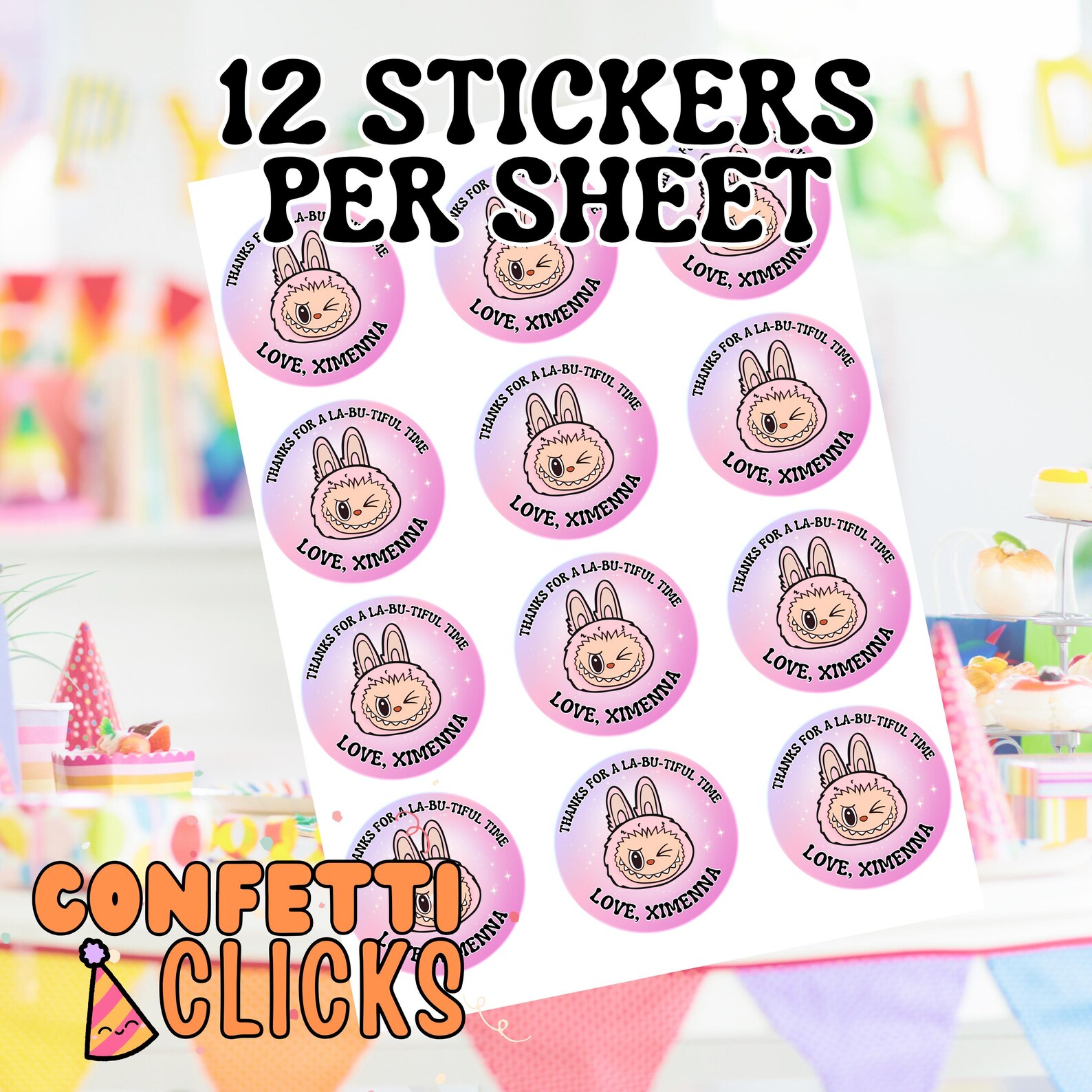 Labubu Party Favor Stickers, Birthday Thank You Tag, Labubu Cute Tags ...