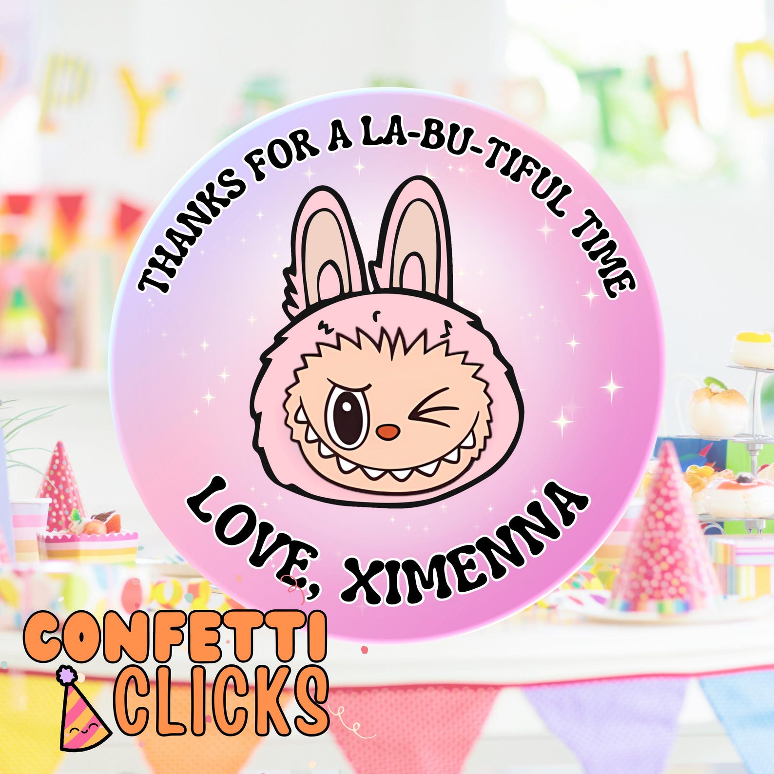 Labubu Party Favor Stickers, Birthday Thank You Tag, Labubu Cute Tags ...