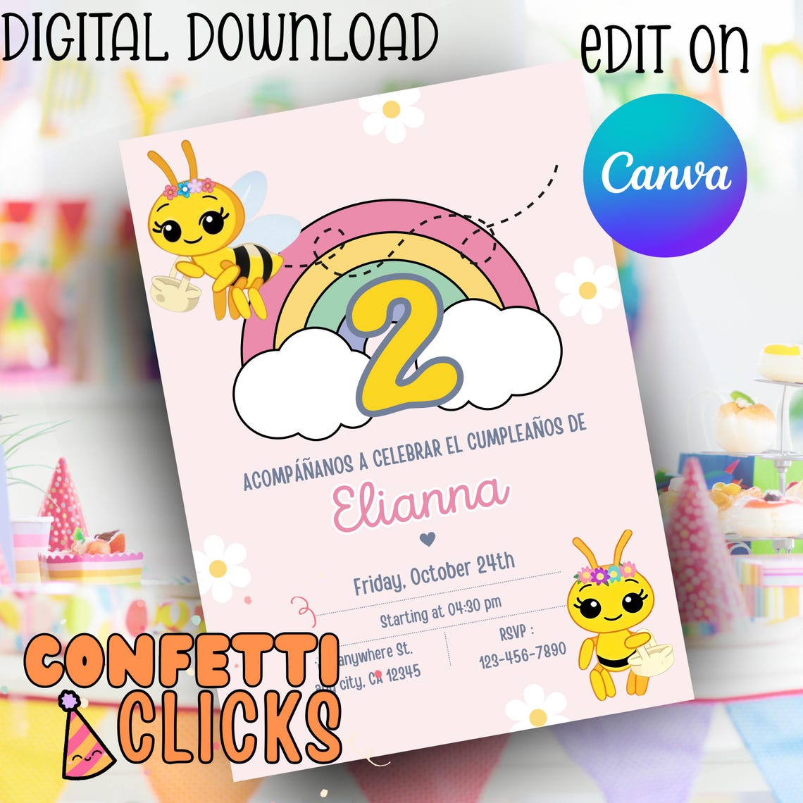Abejita Chiquitita Invitation Plim Plim, Bee Birthday Invite Editable ...