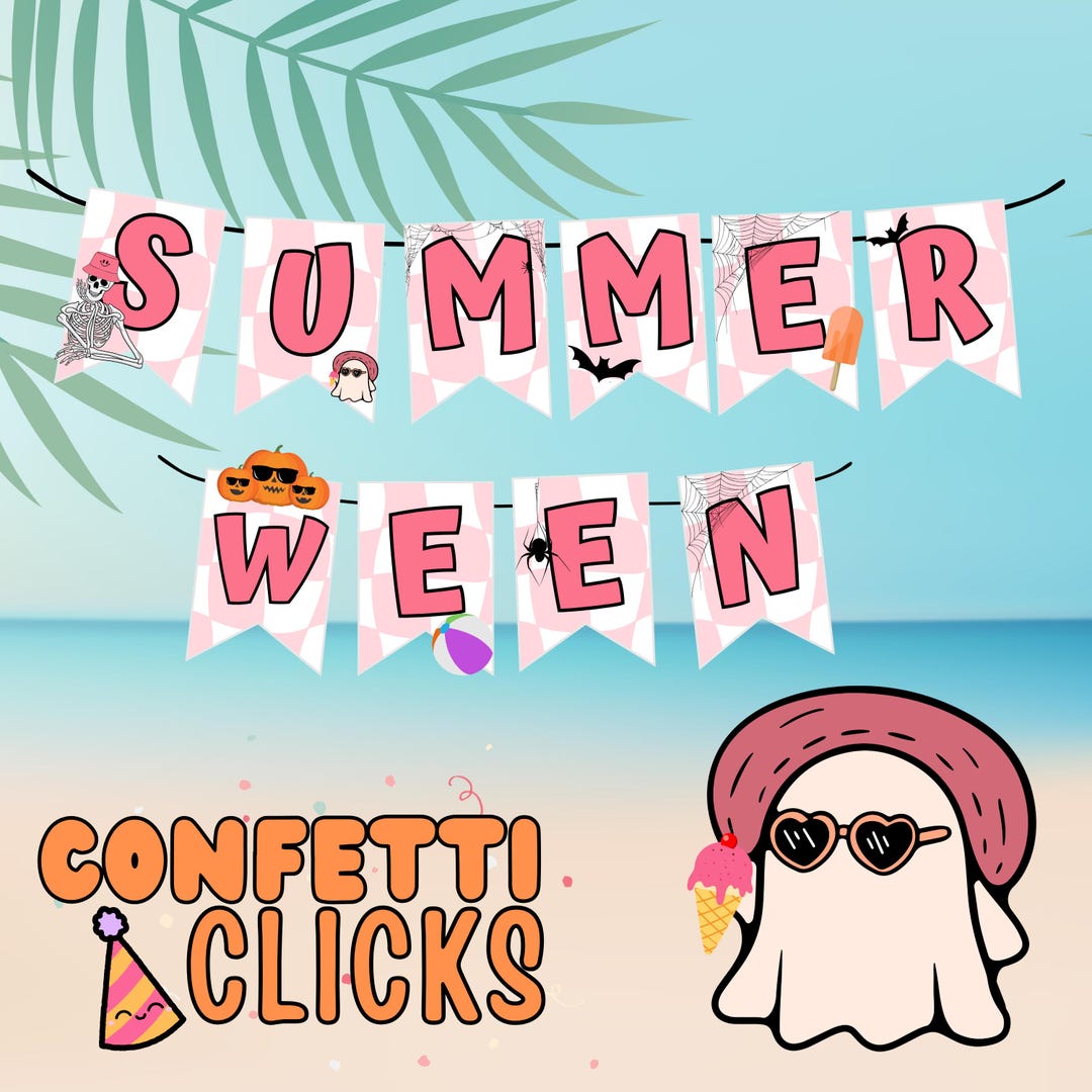 Pink Summerween Banner, Cute Halloween in Summer Decor, Digital or ...