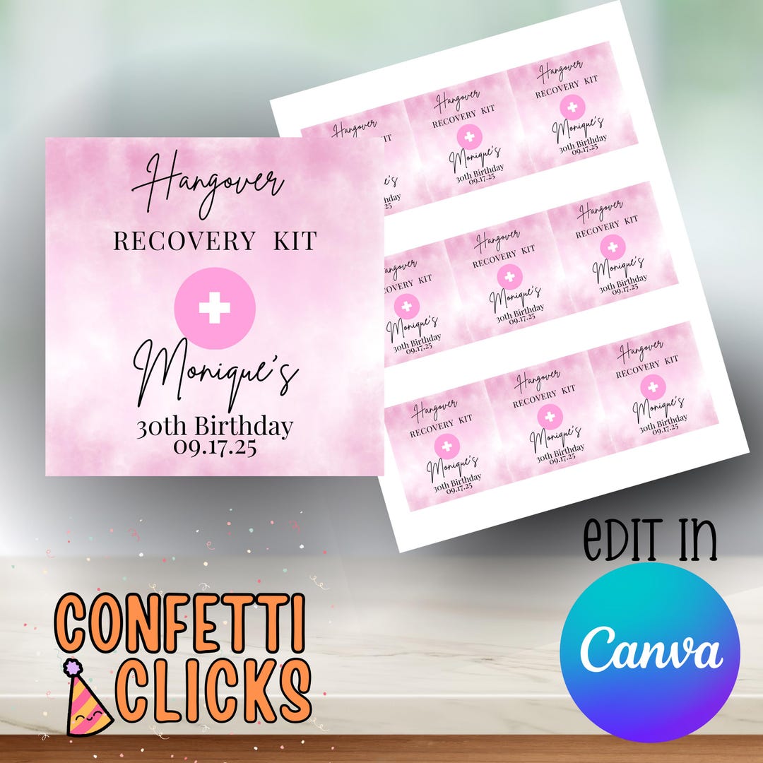 Editable Hangover Recovery Tag Template, Dirty Thirty Favor Tag ...