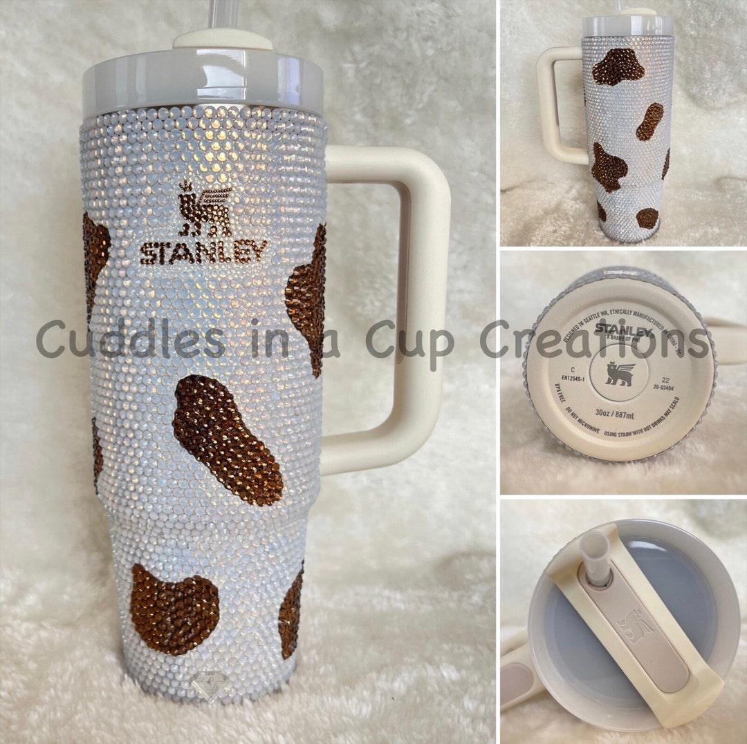 30 Oz Authentic Stanley Rhinestone Tumbler Opal White Cow Print - Etsy