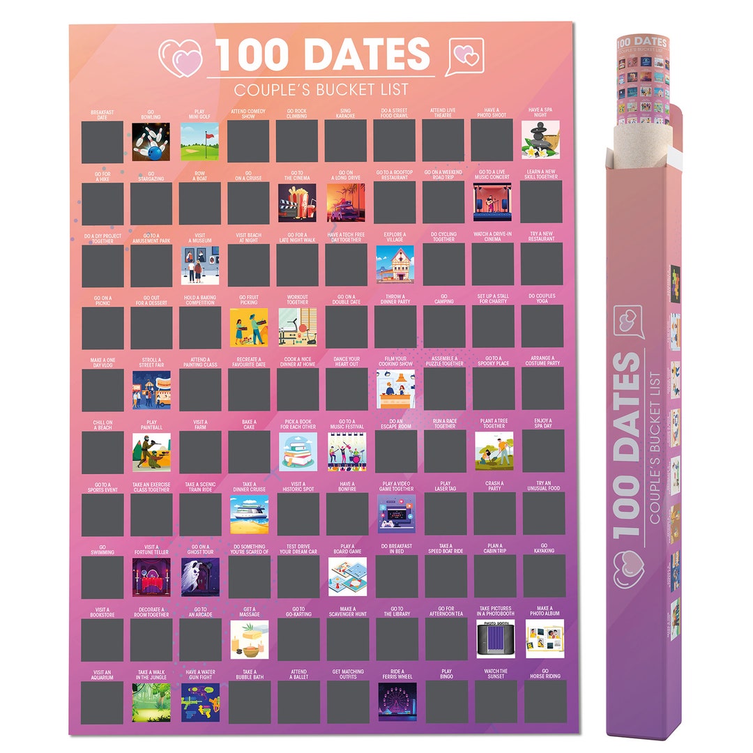 100 Dates Scratch off Poster Valentines Gift for Him, Her Bucket List ...