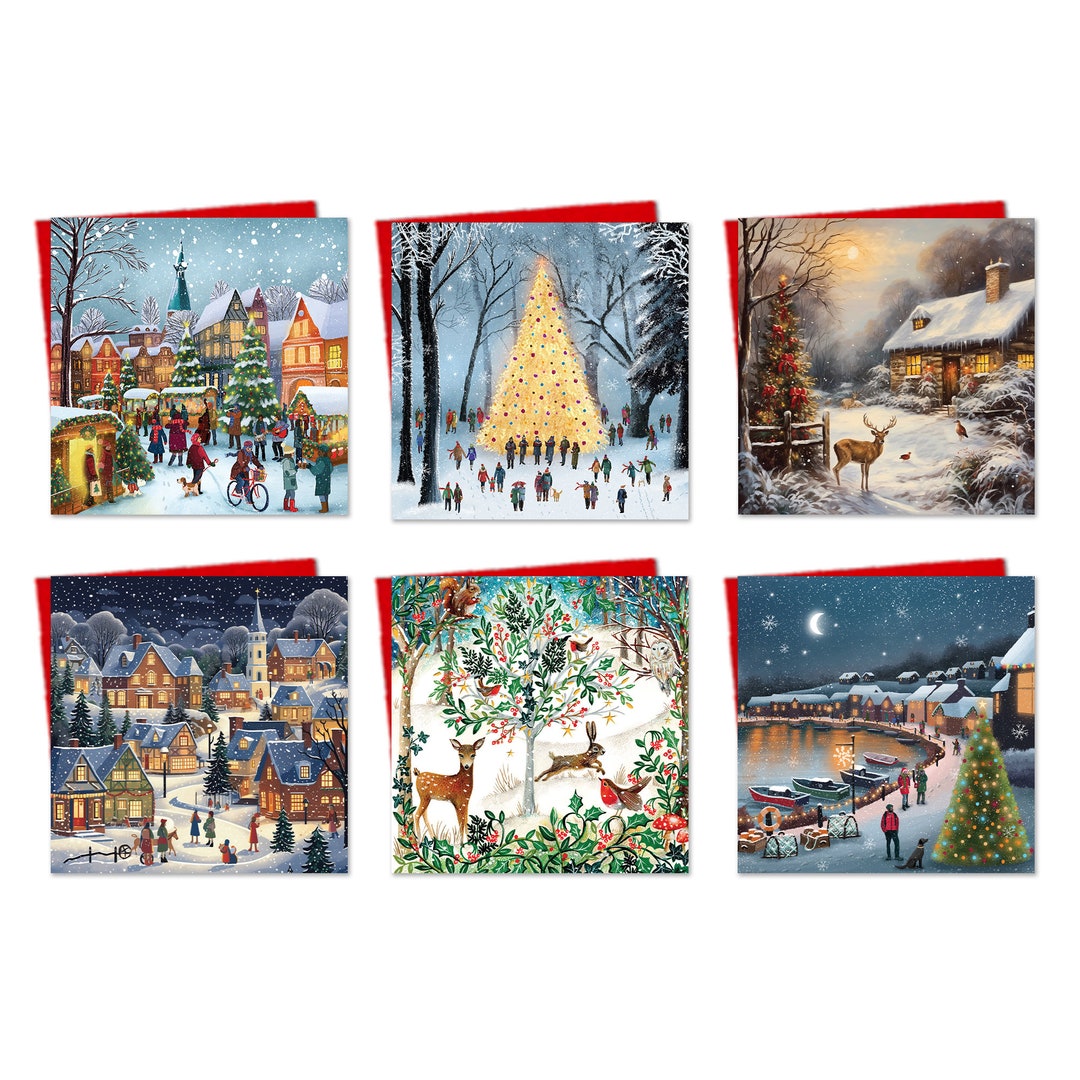 Giftinghouse Christmas Cards Pack of 12/24/48 | Snowy Multipack Xmas ...