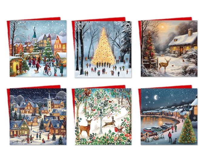 Illustrated Christmas Cards, Pack of 12 Holiday Cards, Seasons ...