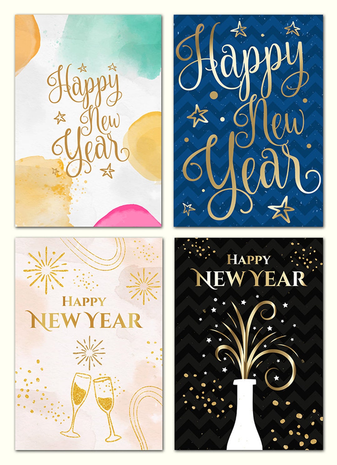 Giftinghouse Premium New Year Cards 12/24/48 - Gold Foil Greeting Cards ...