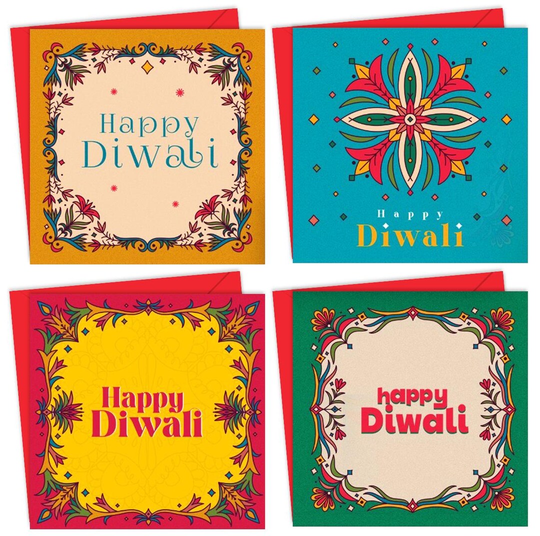 Giftinghouse Diwali Cards Multipack With Envelopes - 8/12 Pcs of Happy ...