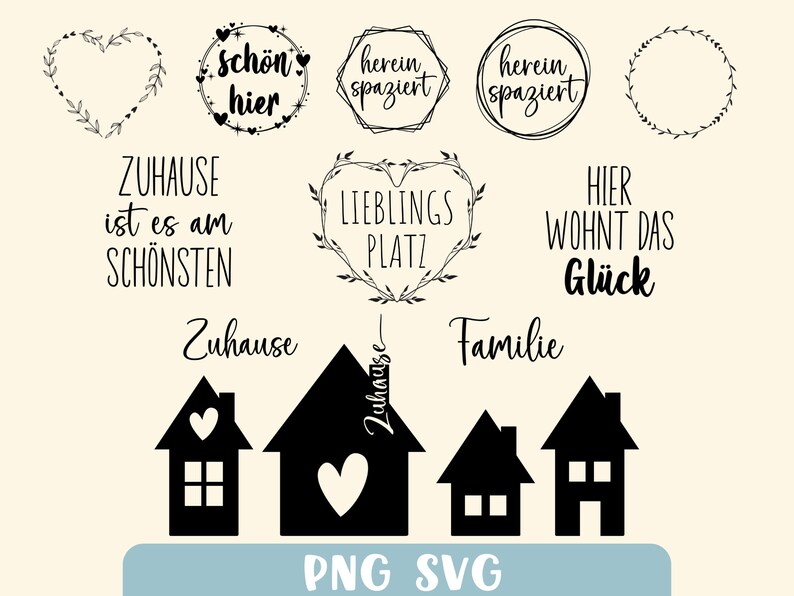 Plotterdatei Set Zuhause Kranz Häuser SVG - Zuhause ist es am schönsten PNG SVG - Blumenkranz ...