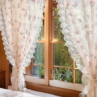 Ruffle Floral Printed Cotton Curtain, One Panel Ruffle Flower Coquette ...