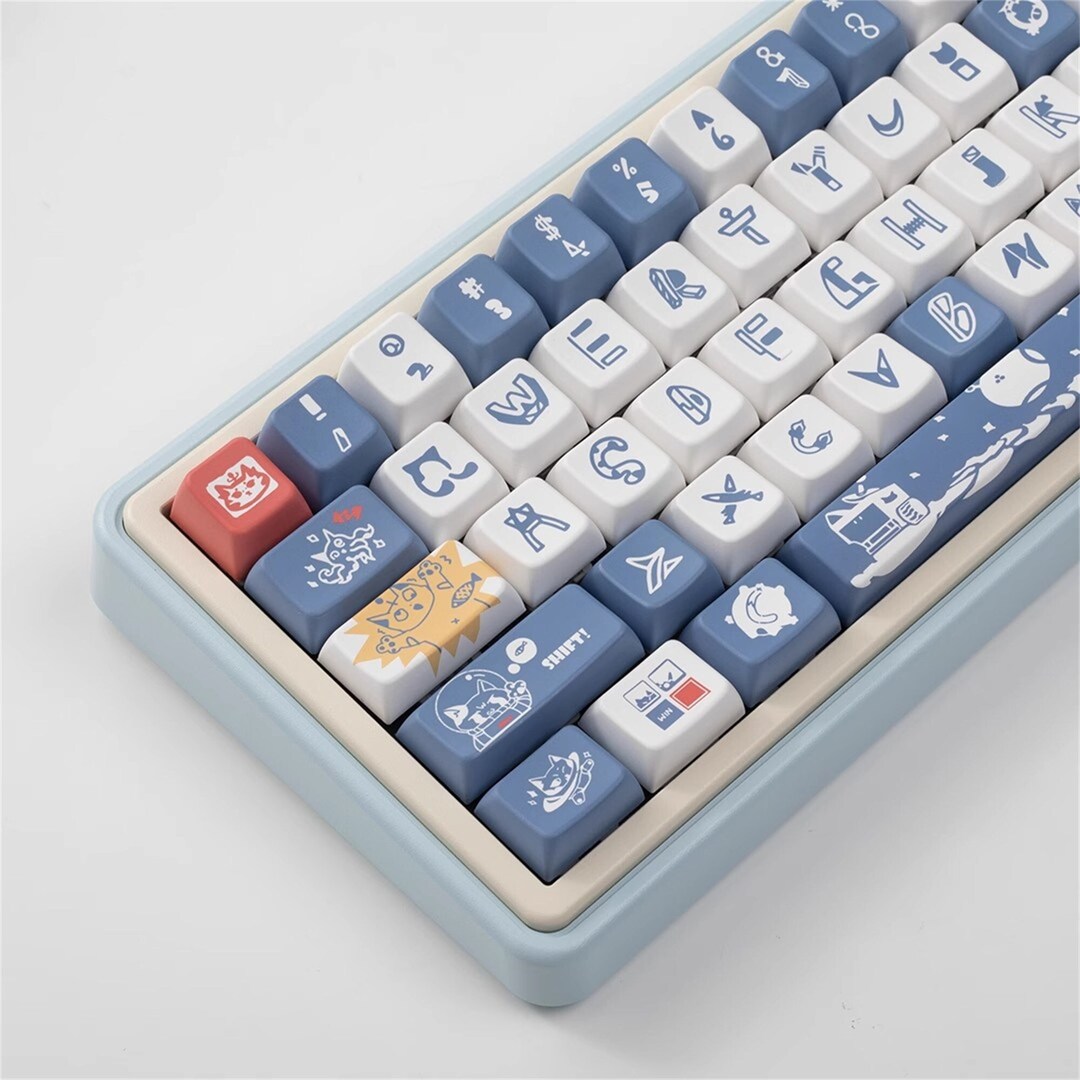 129pcs the Outer Space Cat Theme Keycap Set, PBT Keycap, Cute Cartoon ...