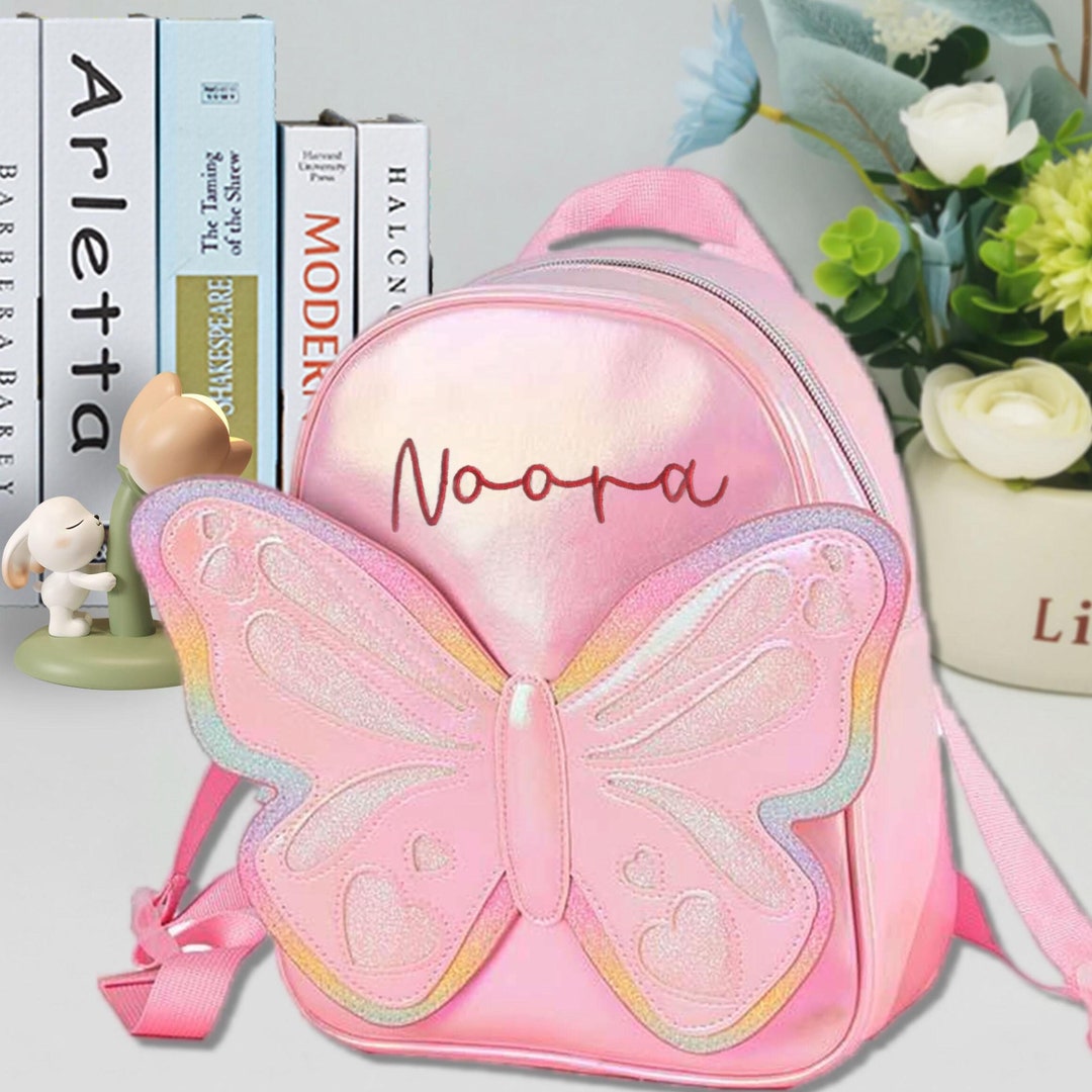 Name Embroidered Pink Butterfly Backpack, Girls Accessories Bag ...