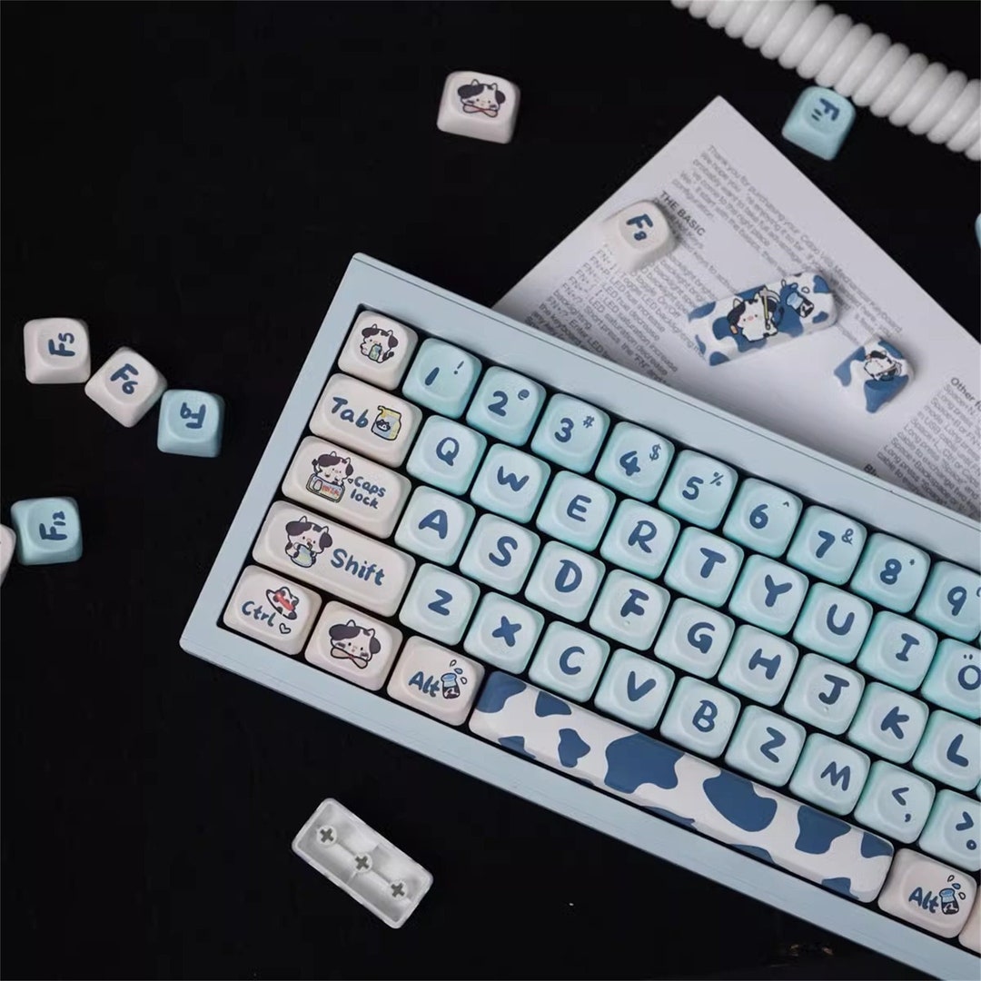 142PCS Blue Cow Theme Keycap Set,cute Cartoon Keycap, Anime Keycap, PBT ...