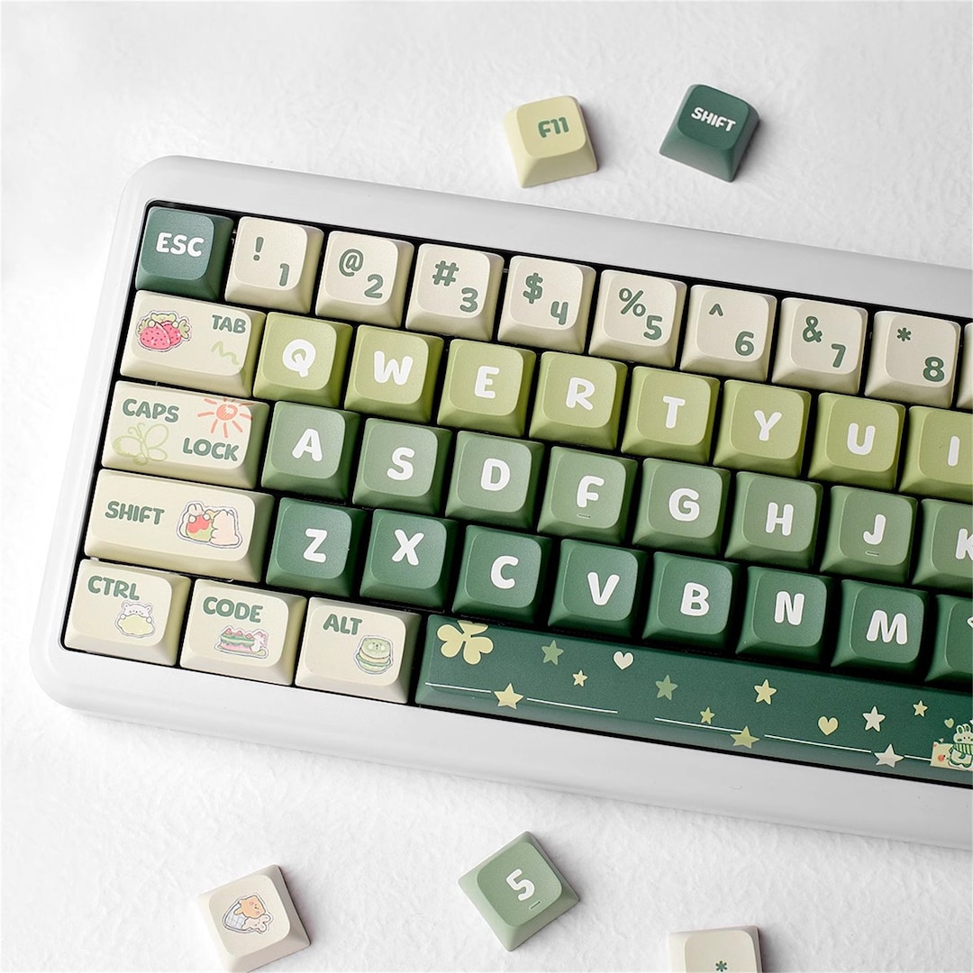 133 Pcs Dark Green Gradual Milk Rabbit Cute Keycap Cartoon - Etsy