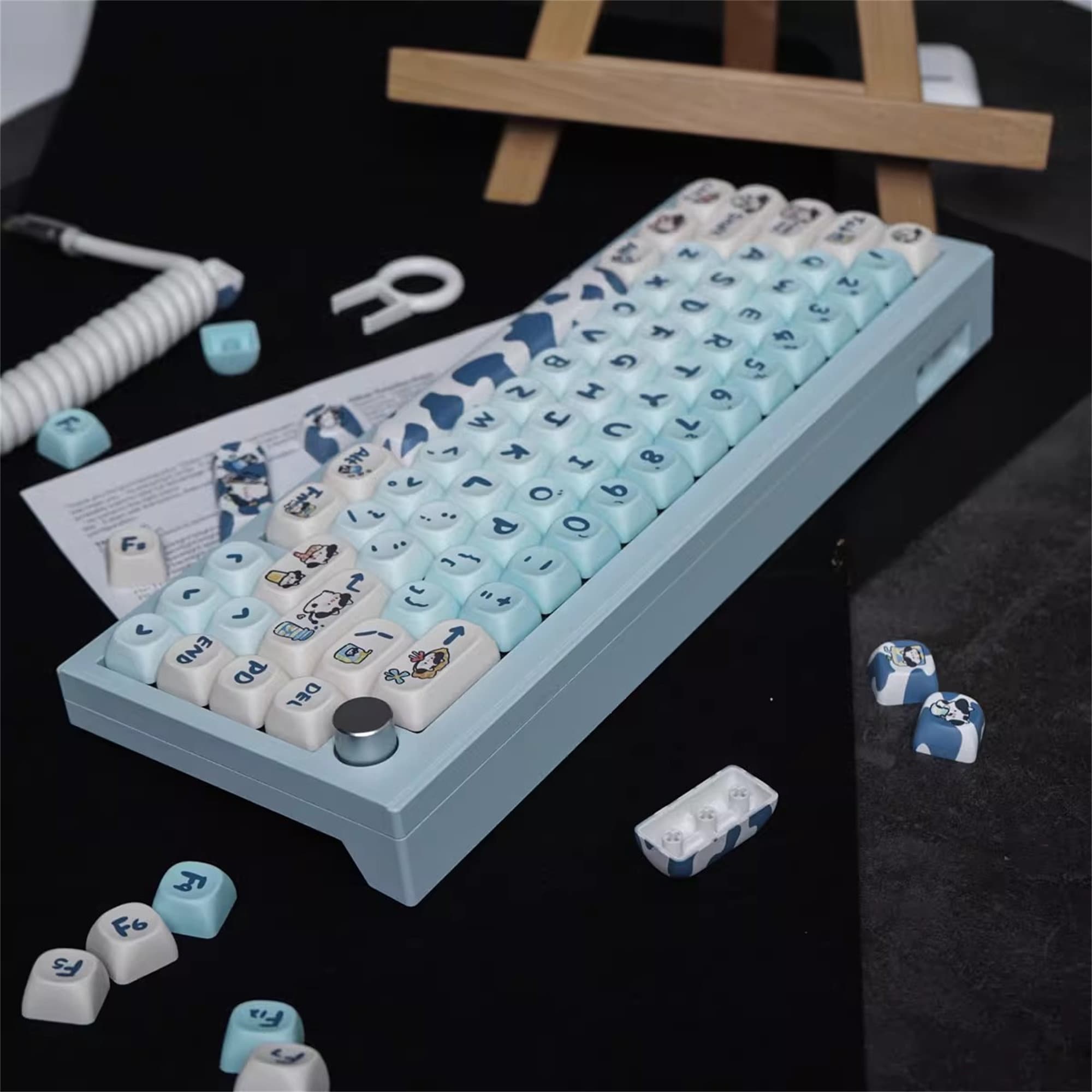 142PCS Blue Cow Theme Keycap Set,cute Cartoon Keycap, Anime Keycap, PBT ...