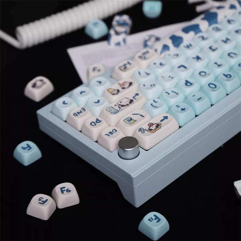 142PCS Blue Cow Theme Keycap Set,cute Cartoon Keycap, Anime Keycap, PBT ...