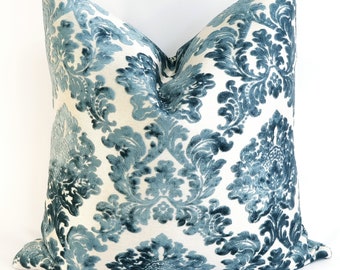 Blue Damask Pillow | Etsy