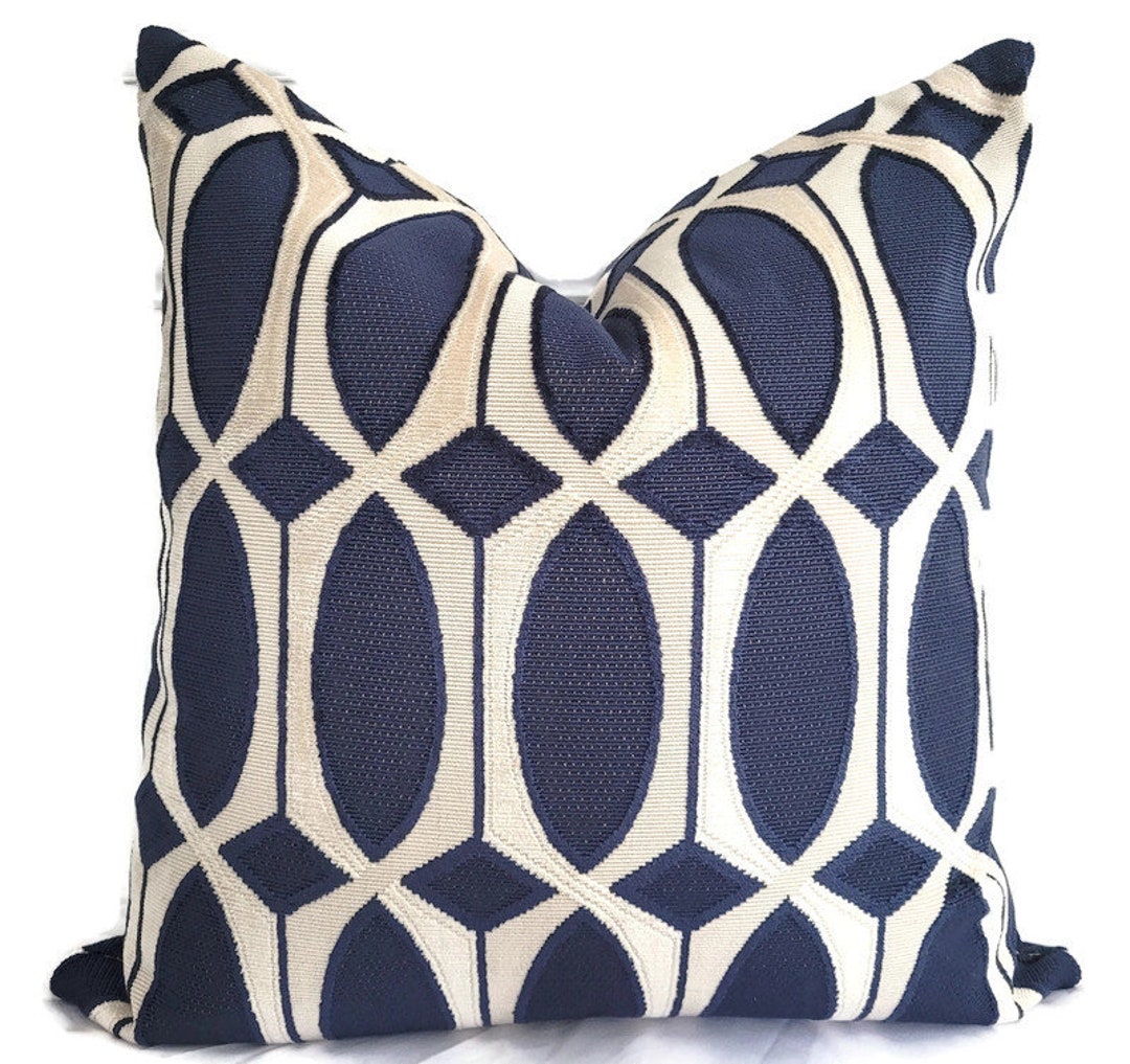 Navy Blue/ Beige Geometric Pillow Cover - Etsy
