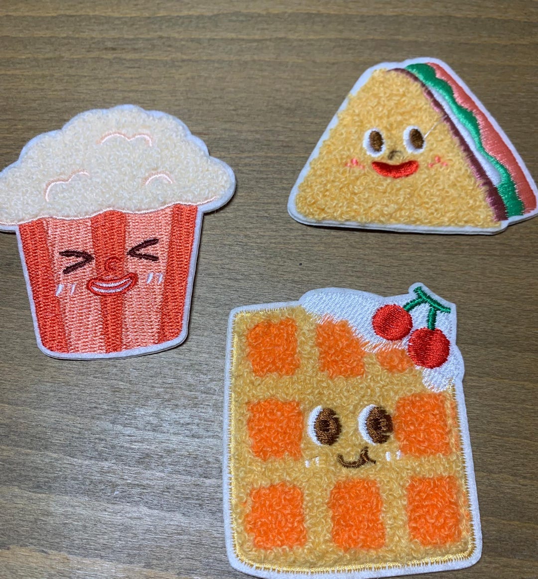 Waffle, Popcorn & Sandwich Patches Large, Fabric Stick-on Food ...