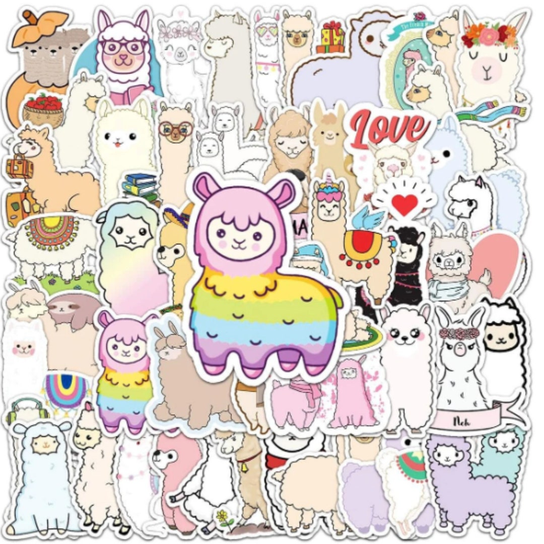 50 Cartoon Llama Alpaca Stickers Cute, Large Decals for Scrapbooking ...