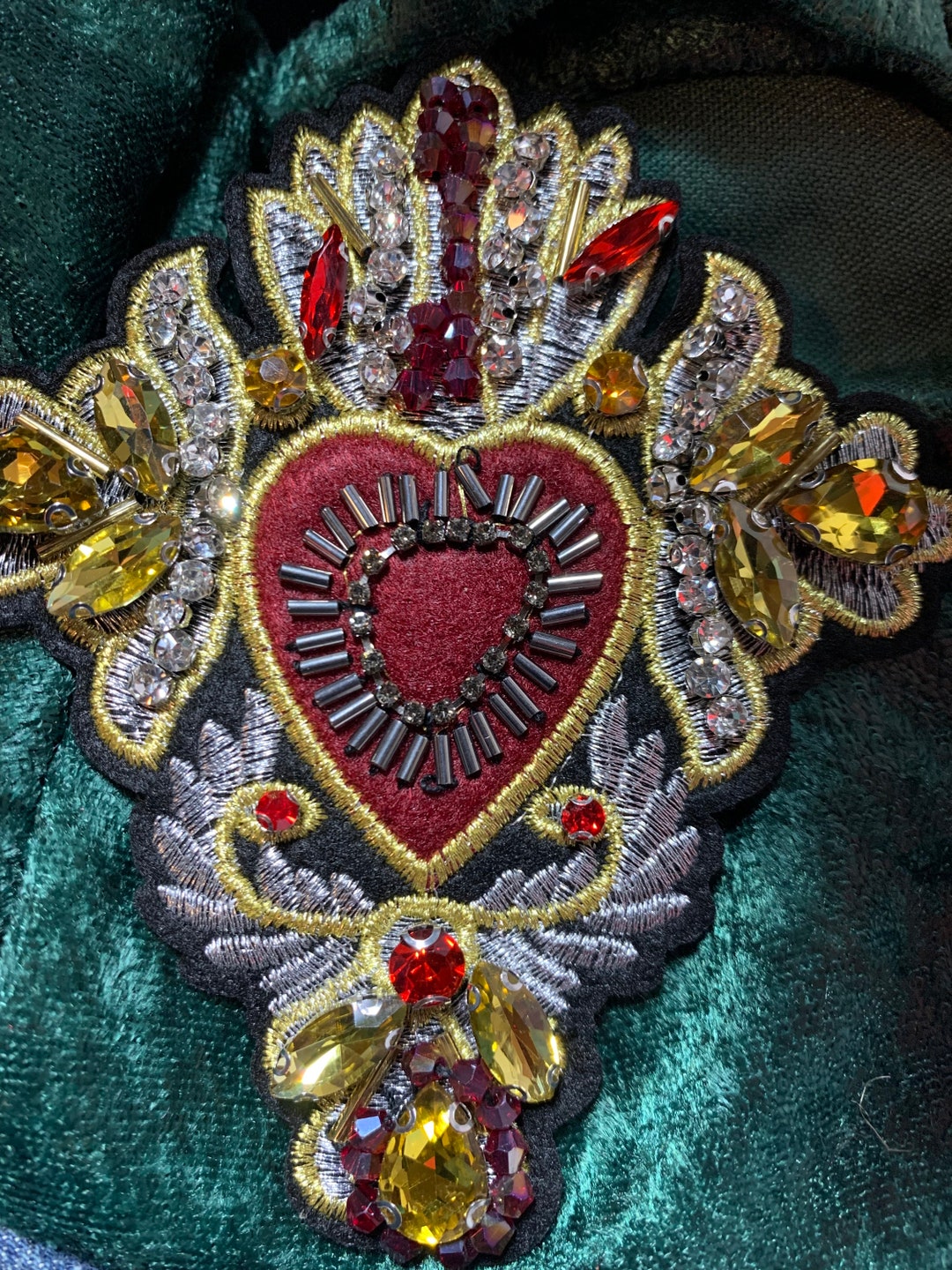 Elegant Embroidered Immaculate Heart Milagro Shield Patch With Beads ...